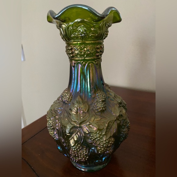 Other | Imperial Glass Loganberry Vase Carnival Glass Electric Teal ...